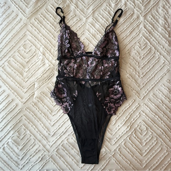 Adore Me | Intimates & Sleepwear | Adore Me Purple Black Floral Teddy ...